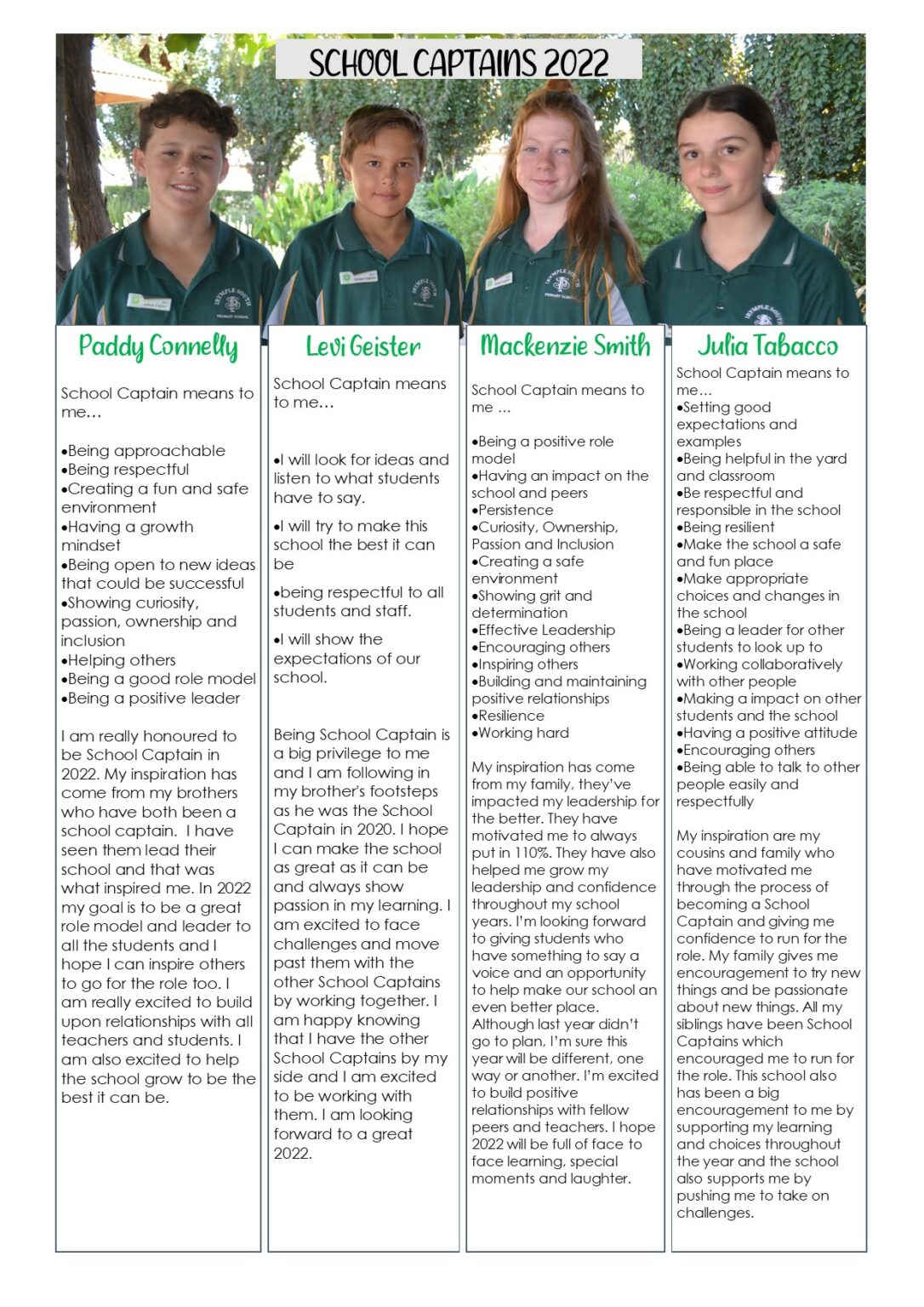 School & House Captains - Irymple South Primary School