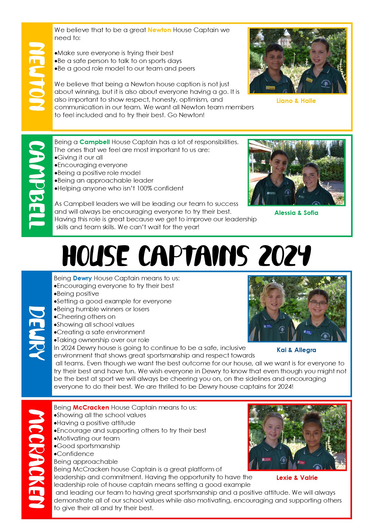 School & House Captains - Irymple South Primary School